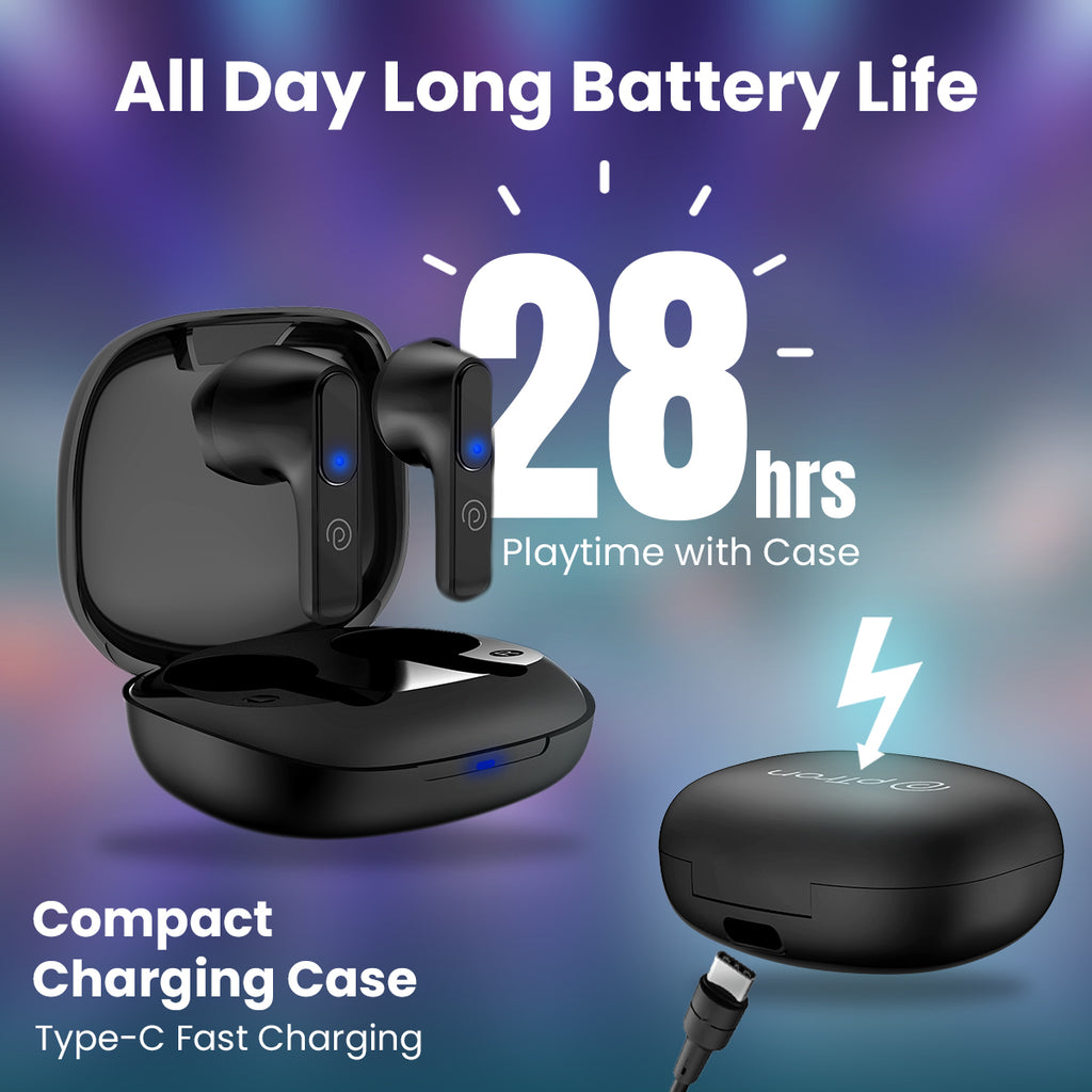 pTron Basspods P251 TWS Earbuds with 13mm Drivers, Stereo Calls, 28Hrs - pTron India