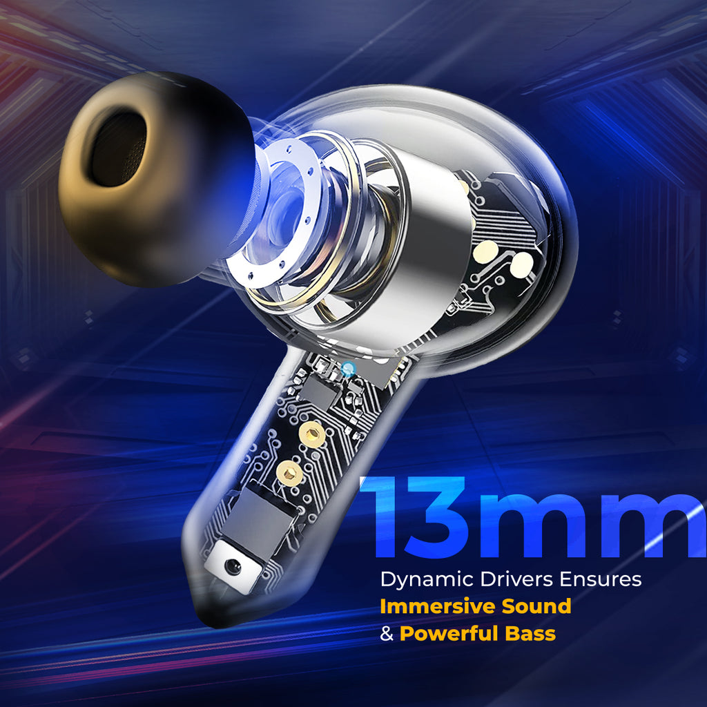 pTron Basspods Flare Gaming TWS Earbuds (Yellow) - pTron India