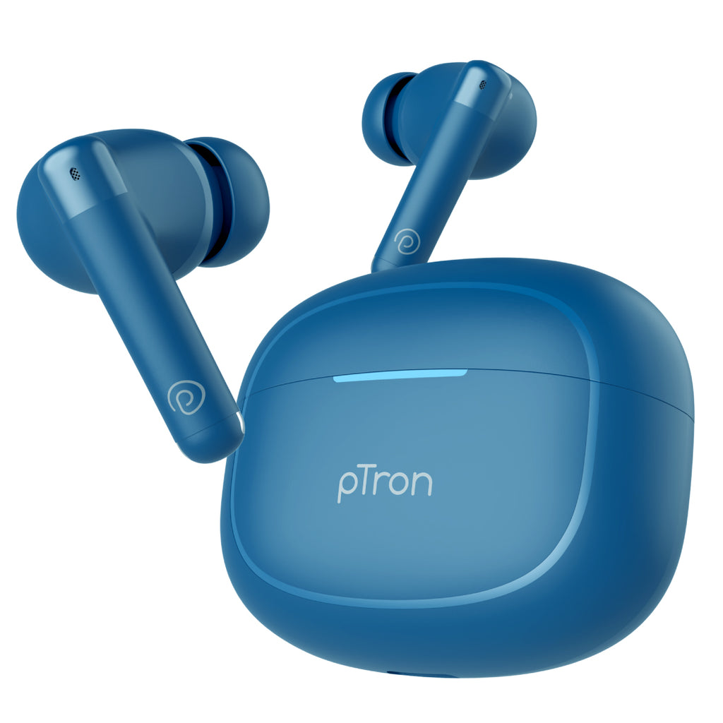 pTron Bassbuds Duo Pro TWS Earbuds with HD Mic (Blue) - pTron India