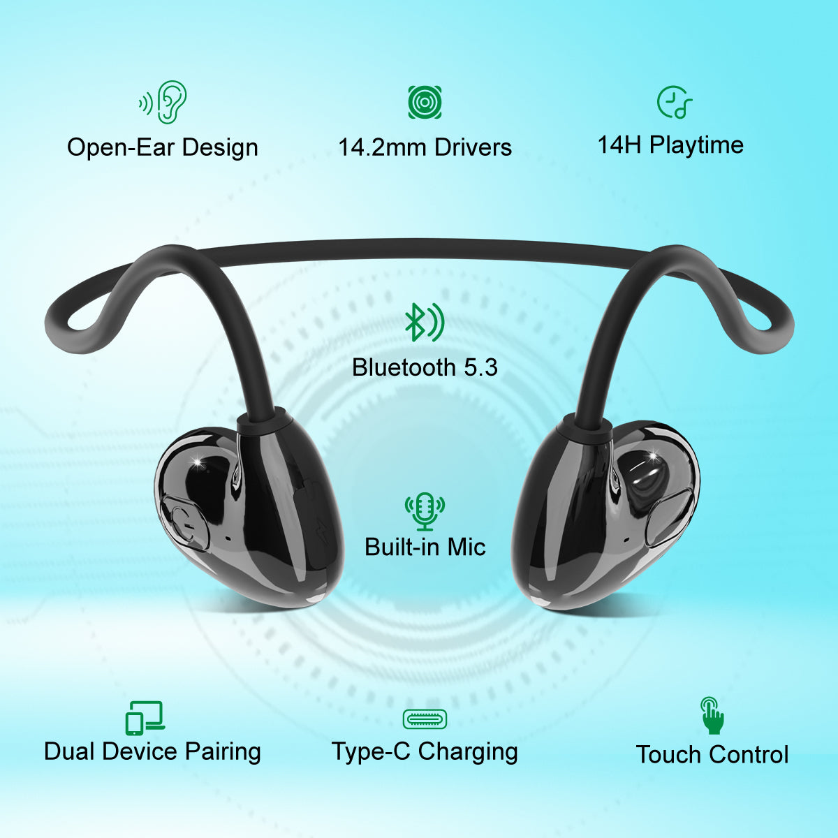 pTron Tangent Play Open-Ear Wireless Neckband with Mic (Black) - pTron ...