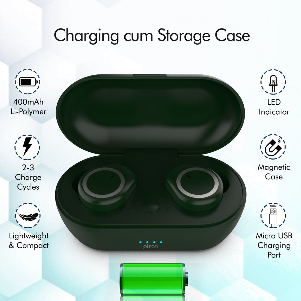 pTron Bassbuds True Wireless Bluetooth Headphones (TWS) with Mic - (Gr ...