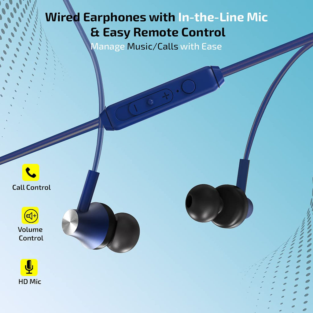 PTron Pride Evo Wired In-Ear Earphone With Mic (Blue) - pTron India